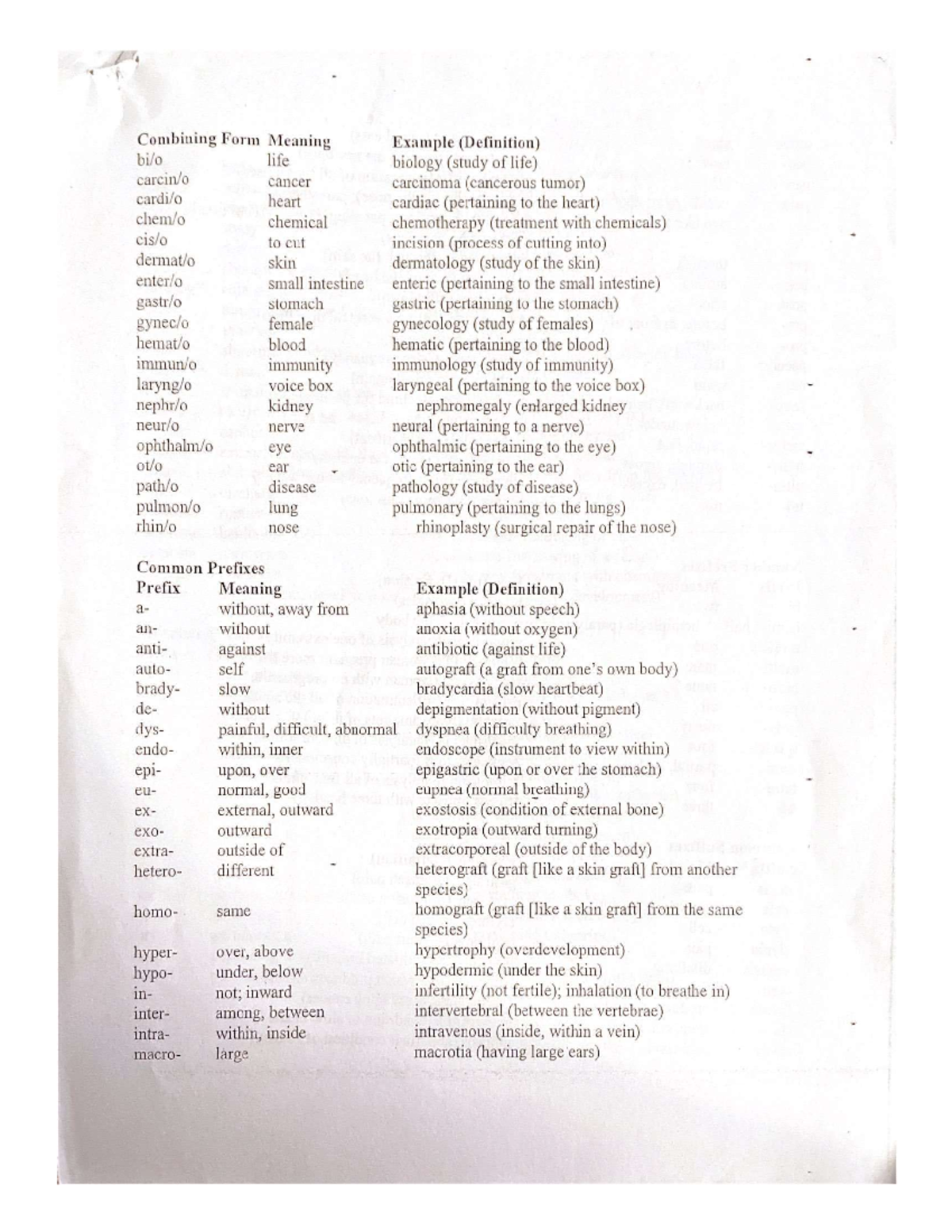 Medical Terminology document - OAD 211 - Studocu