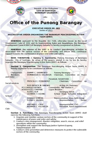 Executive Order No. 004 s. 2022 Revitalizing THE Barangay ANTI-DRUG ...