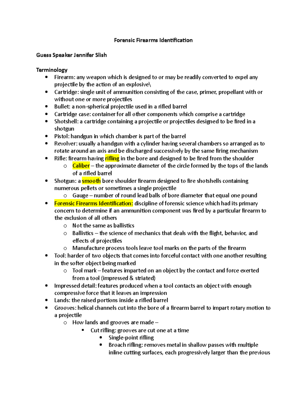 Forensic Firearms Identification Lecture Notes - Forensic Firearms ...