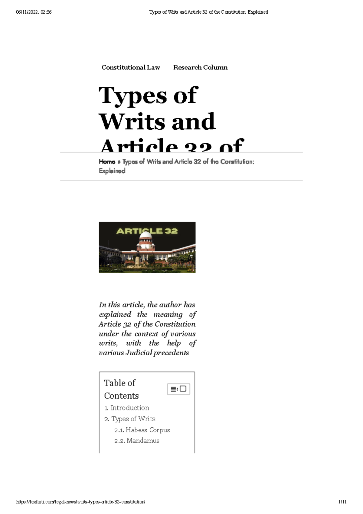 Types of Writs and Article 32 of the Constitution Explained - This gives the individuals in ...