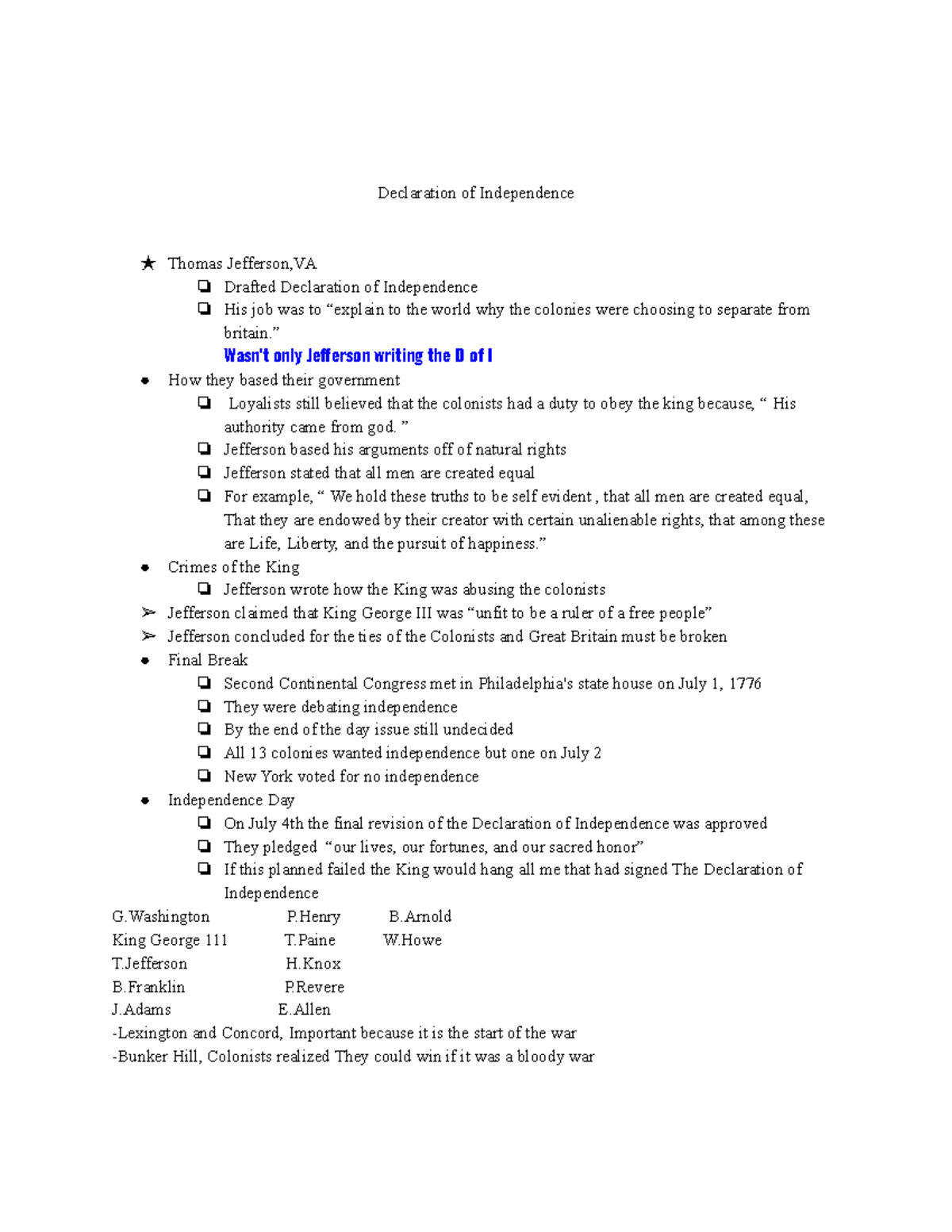 Lesson 6 Section 3-4 Notes - Declaration of Independence ★ Thomas ...