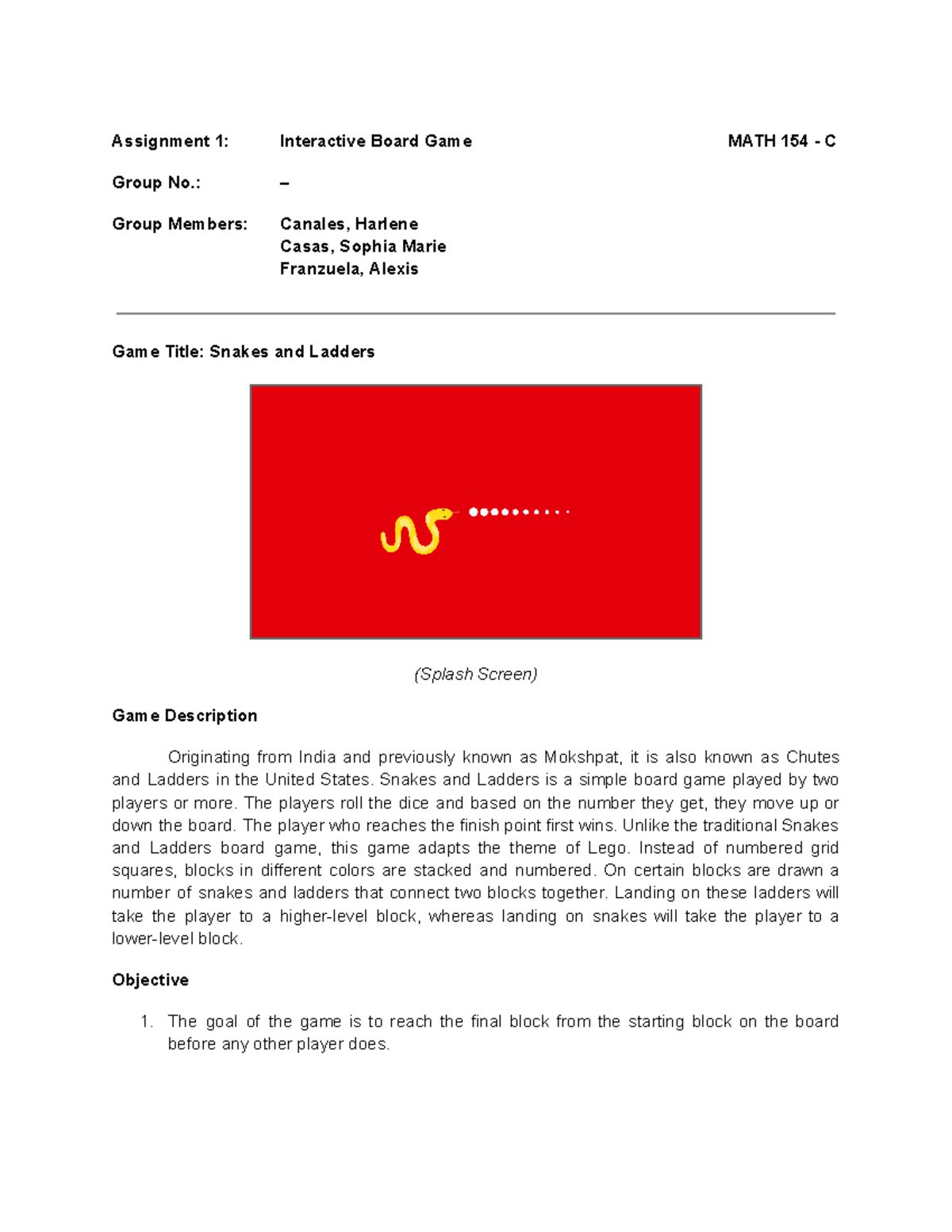 Machine Problem Snakes and Ladders 1 - Assignment 1: Interactive Board ...