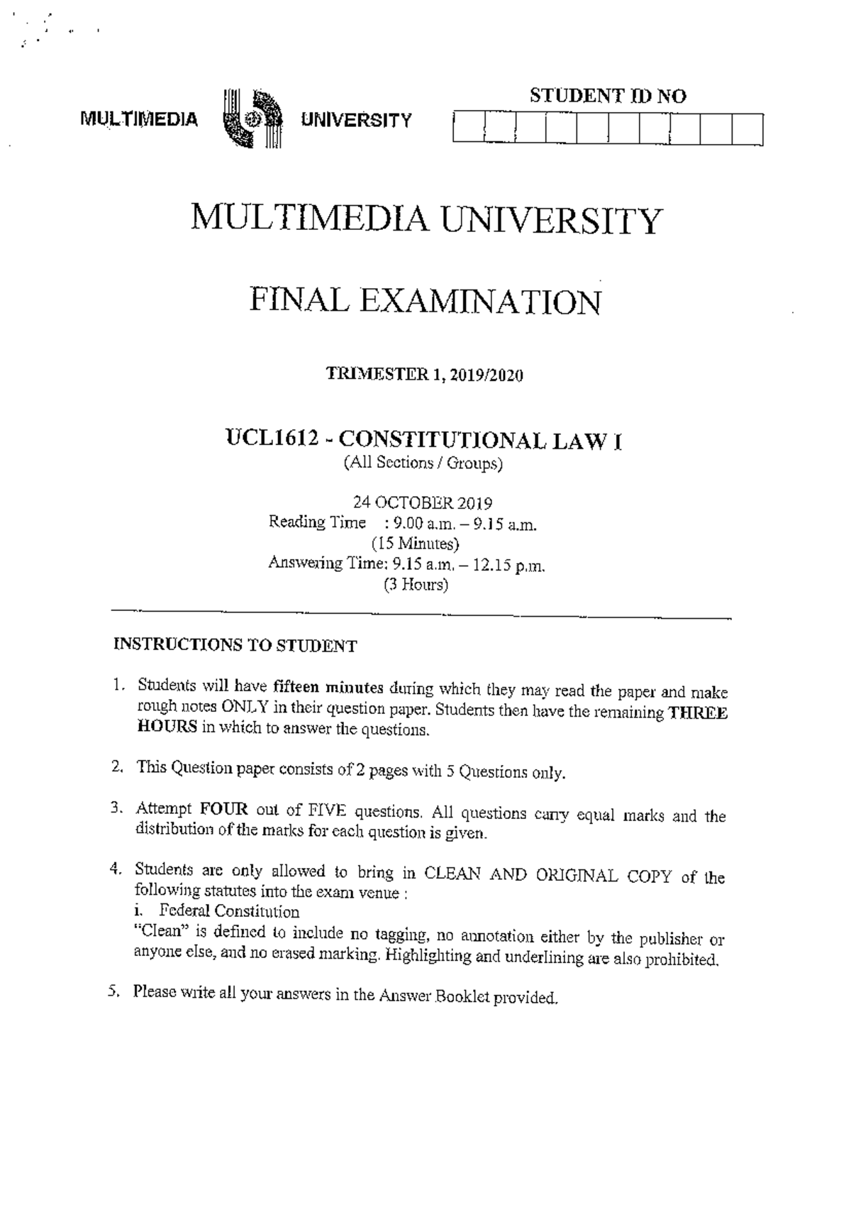 past year paper - Constitutional Law I - Studocu