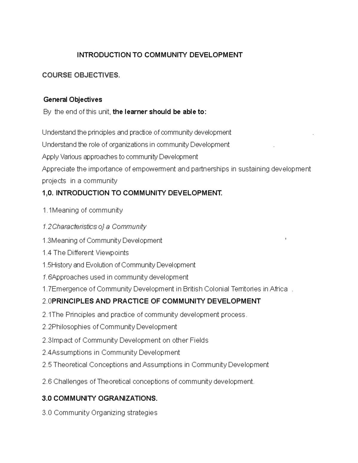 Community Development - INTRODUCTION TO COMMUNITY DEVELOPMENT COURSE ...