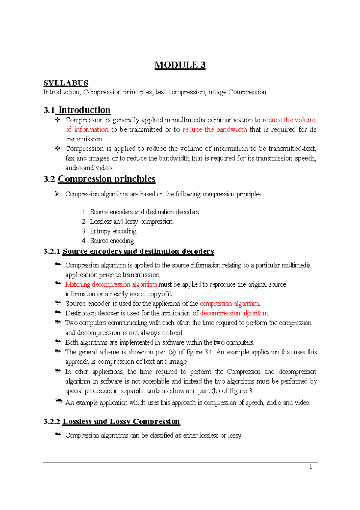Module 3 Final - notes - MODULE 3 SYLLABUS Introduction, Compression ...