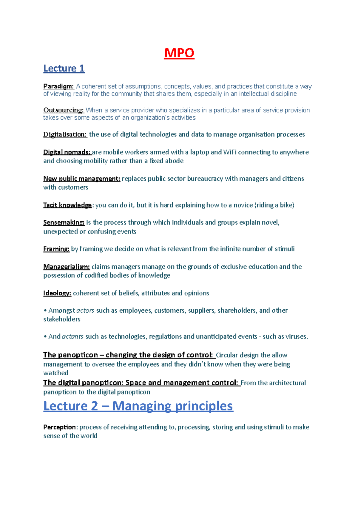 MPO - Lectures - MPO Lecture 1 Paradigm: A coherent set of assumptions ...