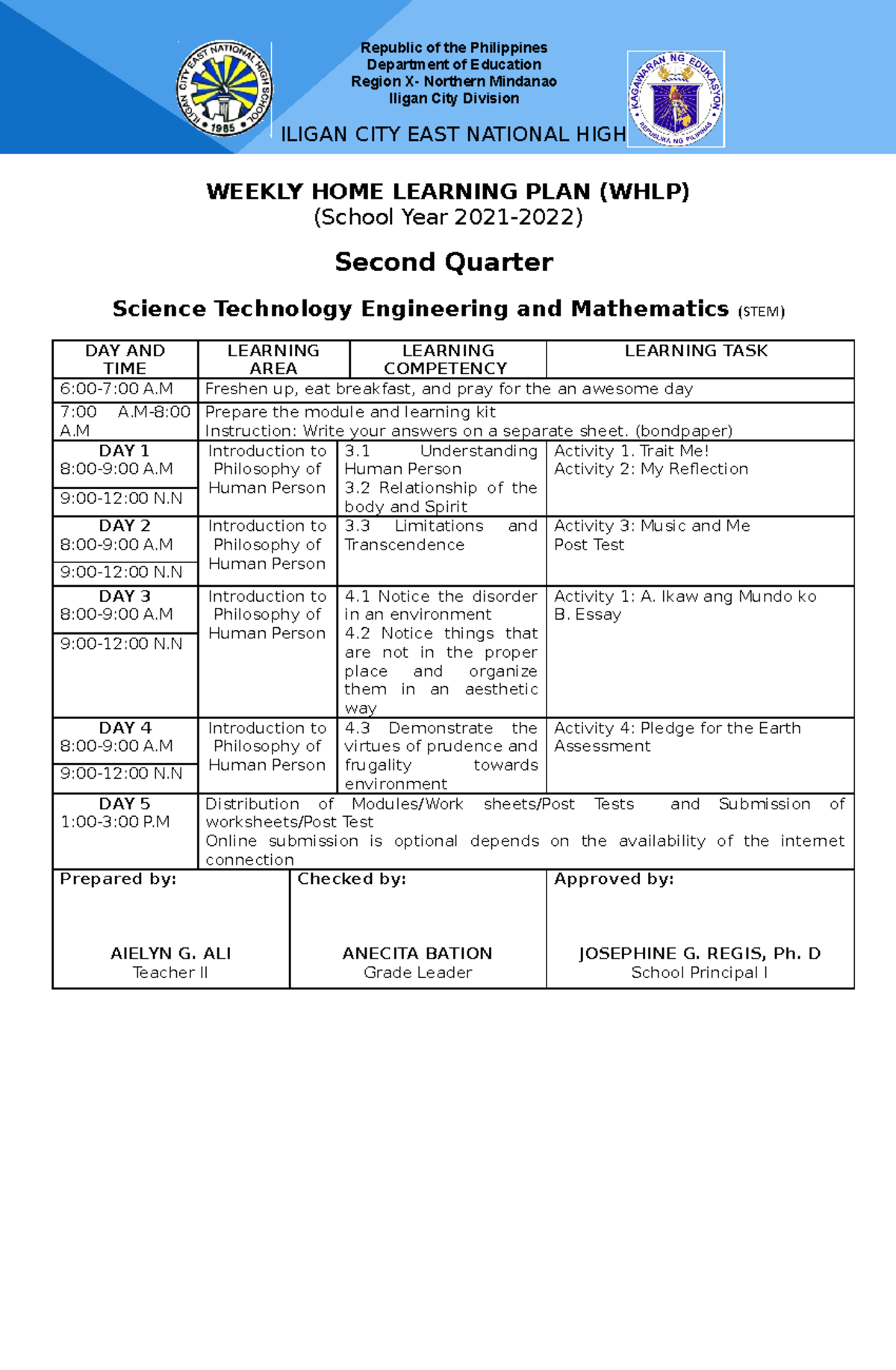 WHLP Week 2 Edited - Kabdah - WEEKLY HOME LEARNING PLAN (WHLP) (School Year 2021-2022) Second ...