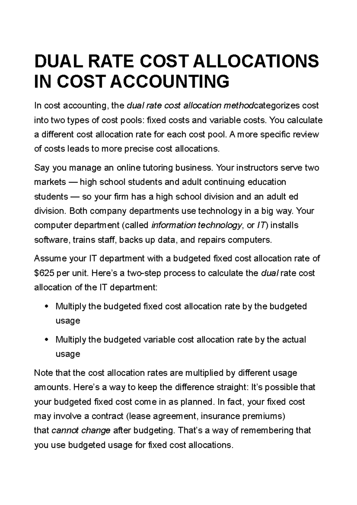 Dual rate - DUAL RATE COST ALLOCATIONS IN COST ACCOUNTING In cost ...