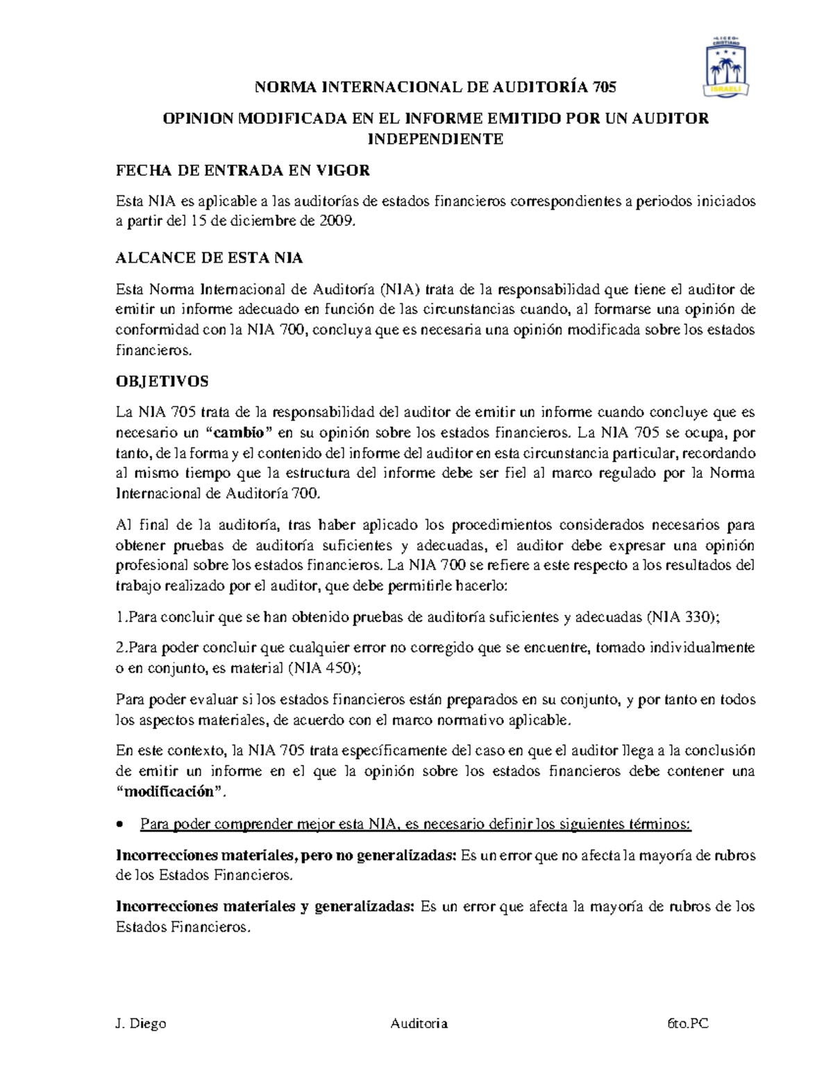 NIA 705 J - Realización de un resumen sobre las normas internacionales ...
