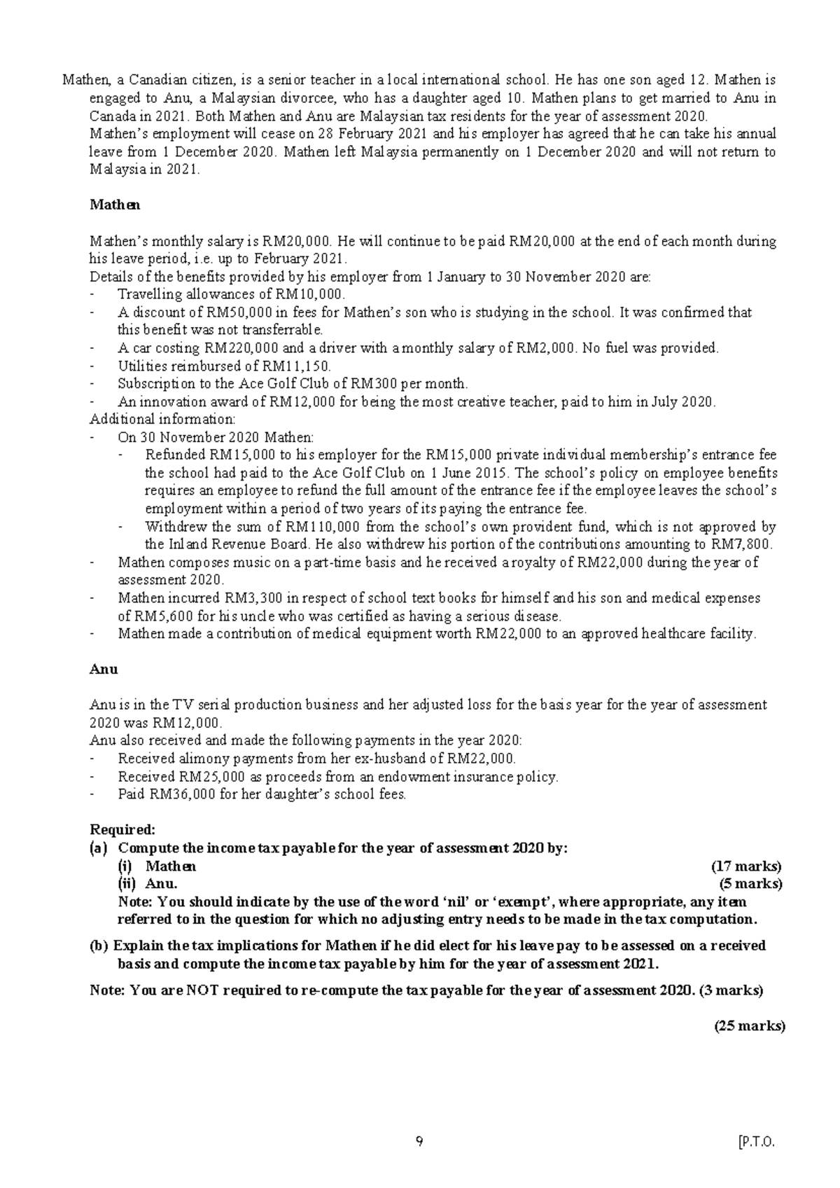 mathenanu exercise question - 9 [P.T. Mathen, a Canadian citizen, is a ...