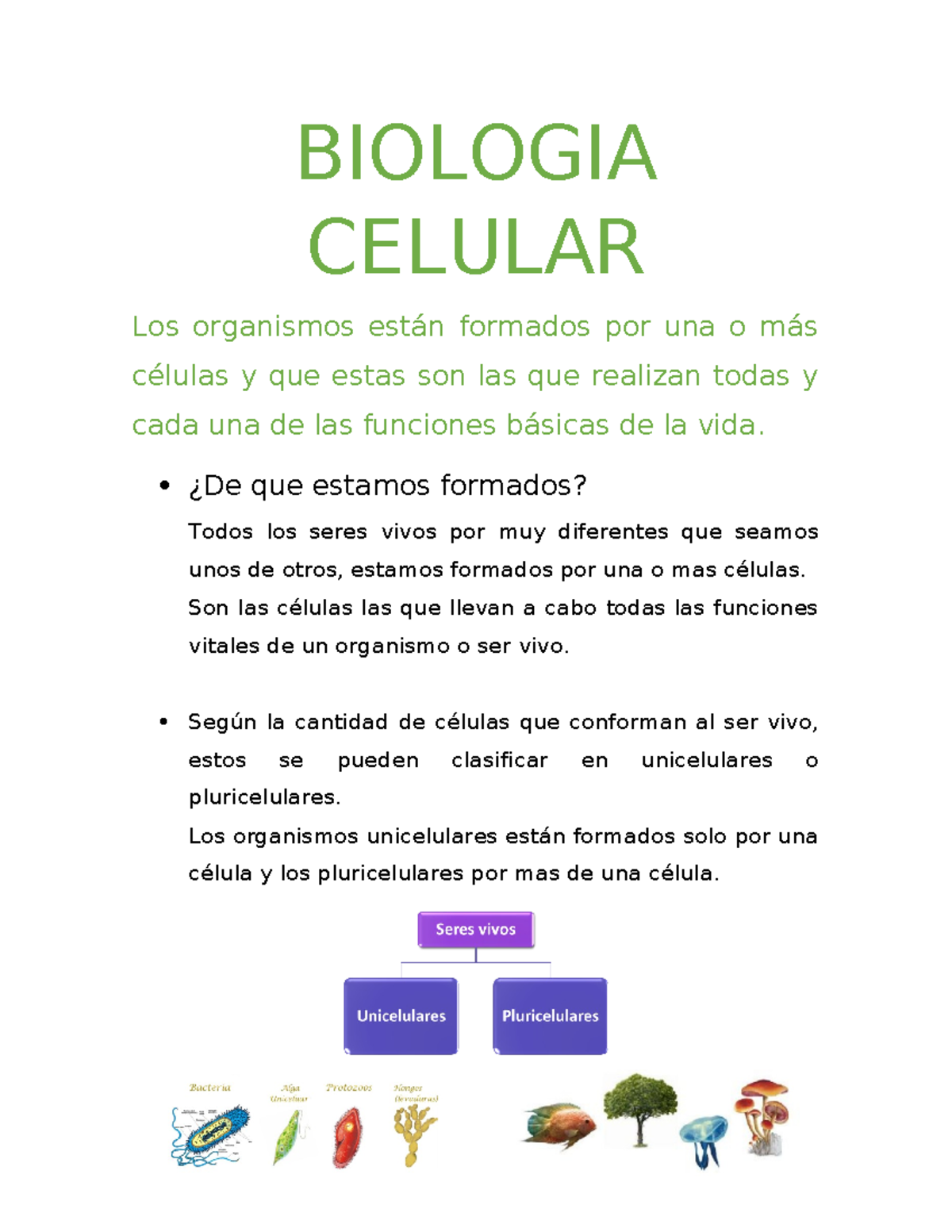 Biologia Celular - apuntes - BIOLOGIA CELULAR Los organismos están ...