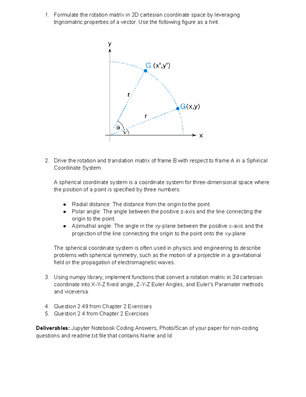 Assignment I - Spatial Representation - Formulate the rotation matrix ...