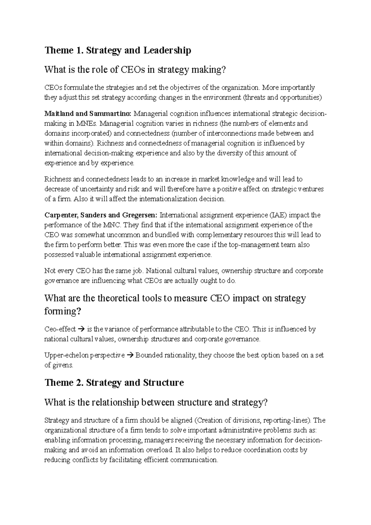 Questions exam and answers - Theme 1. Strategy and Leadership What is ...