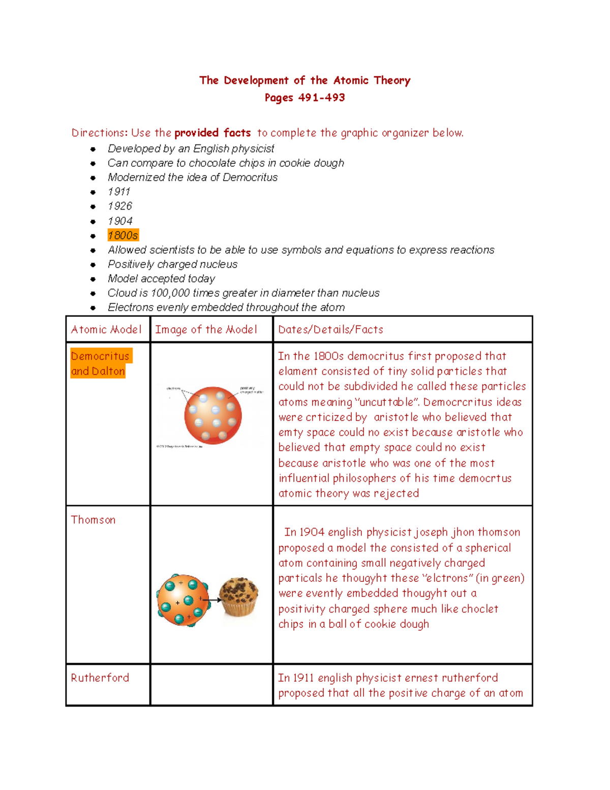 Copy of Atomic Model Chart 16 - The Development of the Atomic Theory ...