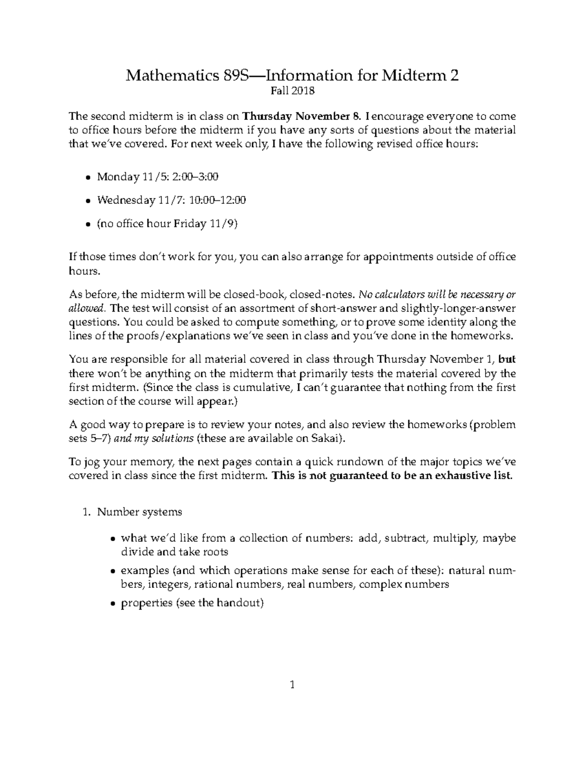 MATH89 Smidtermreview 2 - Mathematics for Midterm 2 Fall 2018 The ...