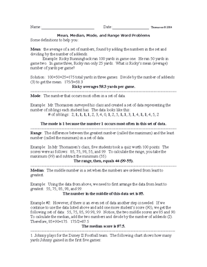 Mean Median Mode and Range Word Problems - Name ...