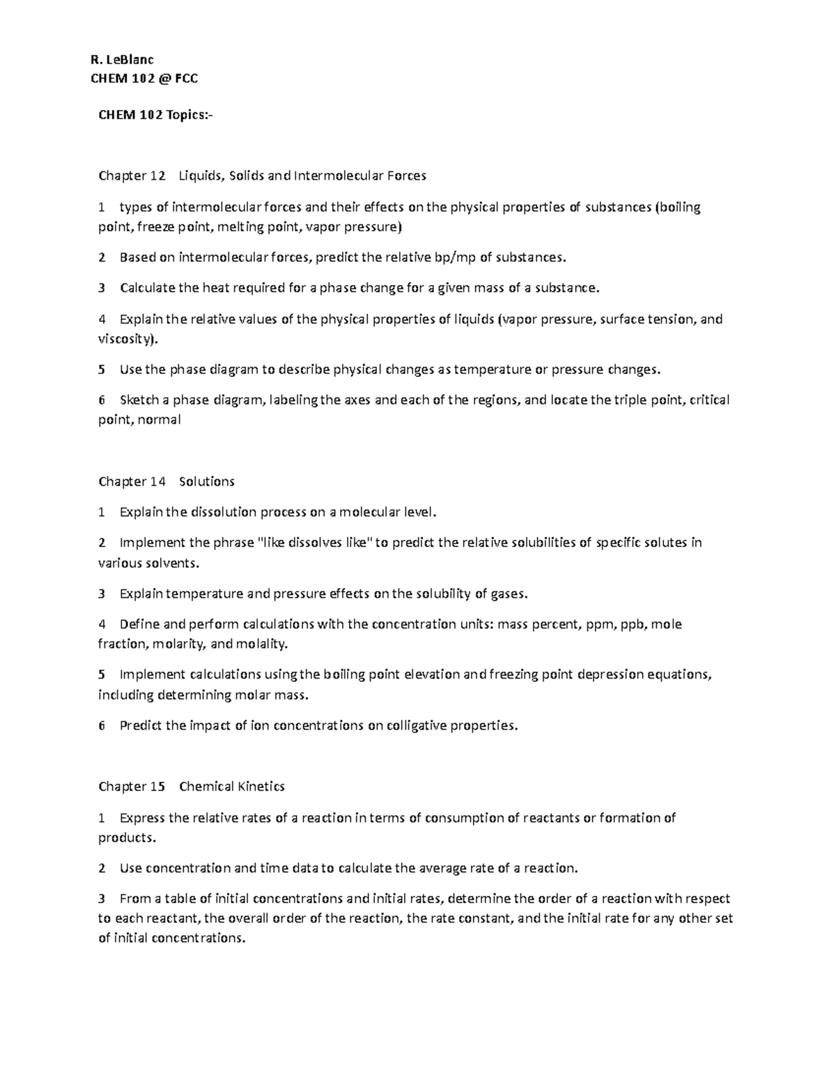 CHEM102-Key Topics List - CHEM 102 @ FCC CHEM 102 Topics:- Chapter 12 ...