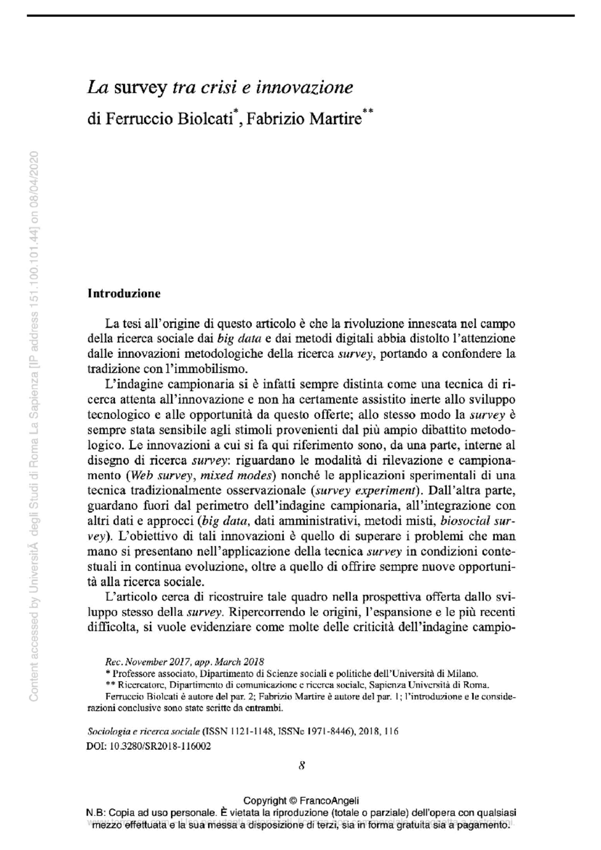 La survey tra crisi e innovazione - Analisi dell opinione pubblica ...