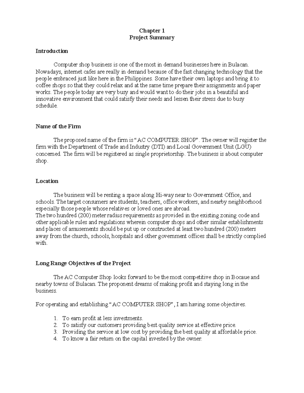 20944696 AC Computer Shop feasibility studies - Chapter 1 Project ...