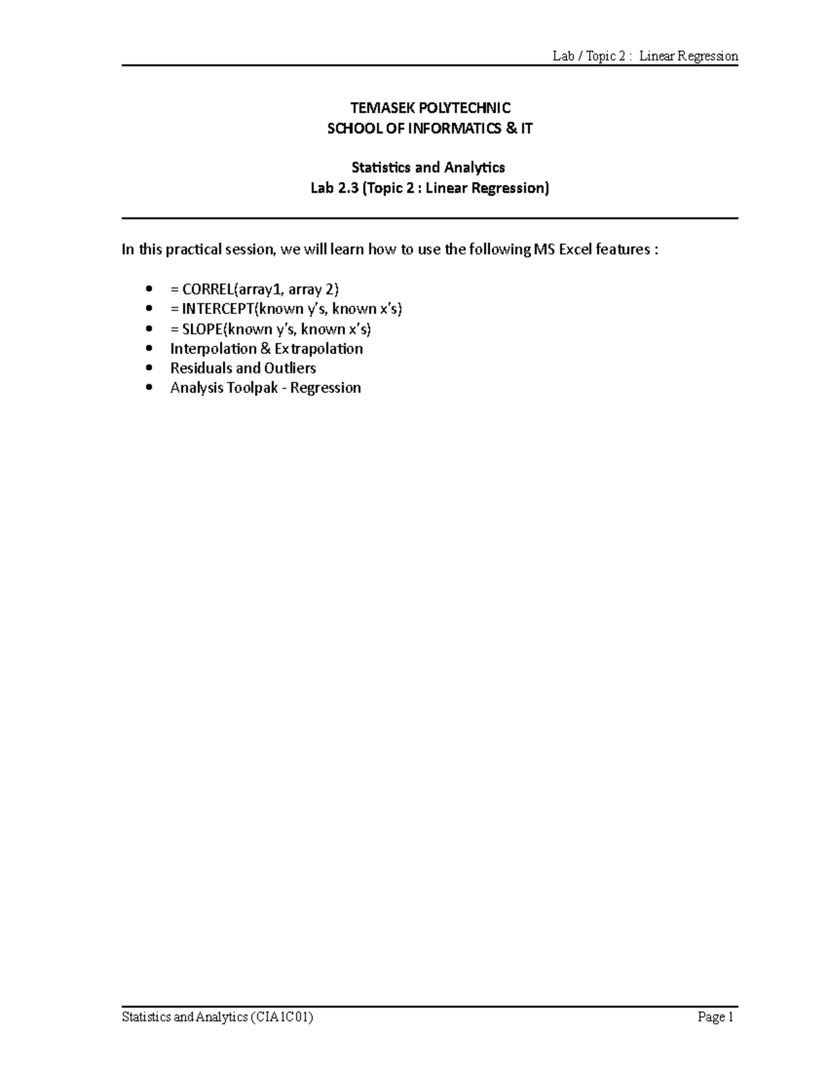 SANA Lab 2.3 Solution Statistics Course Part 1 (Temasek Polytechnic ...