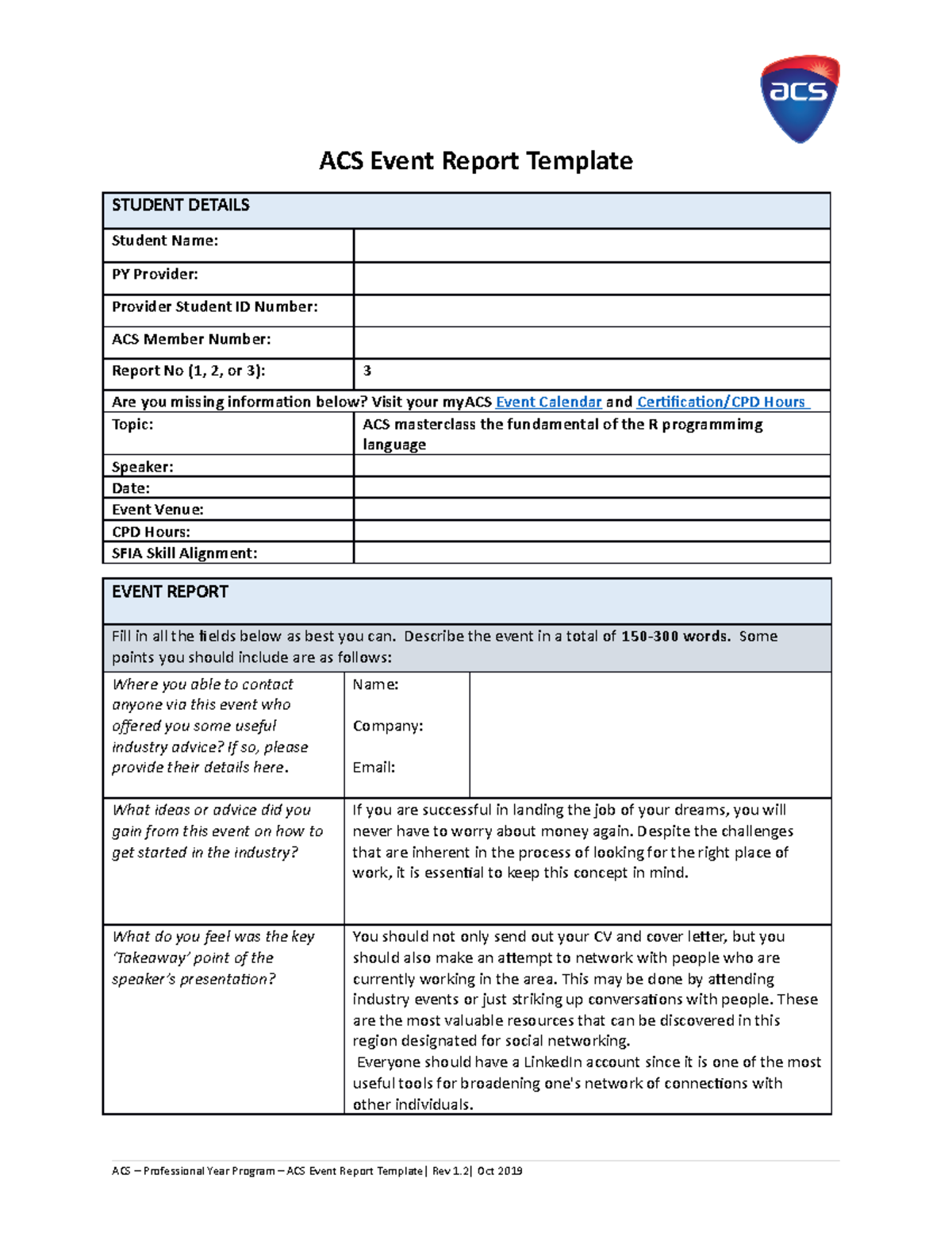 ACS Events Template Event 3 - ACS Event Report Template STUDENT DETAILS ...