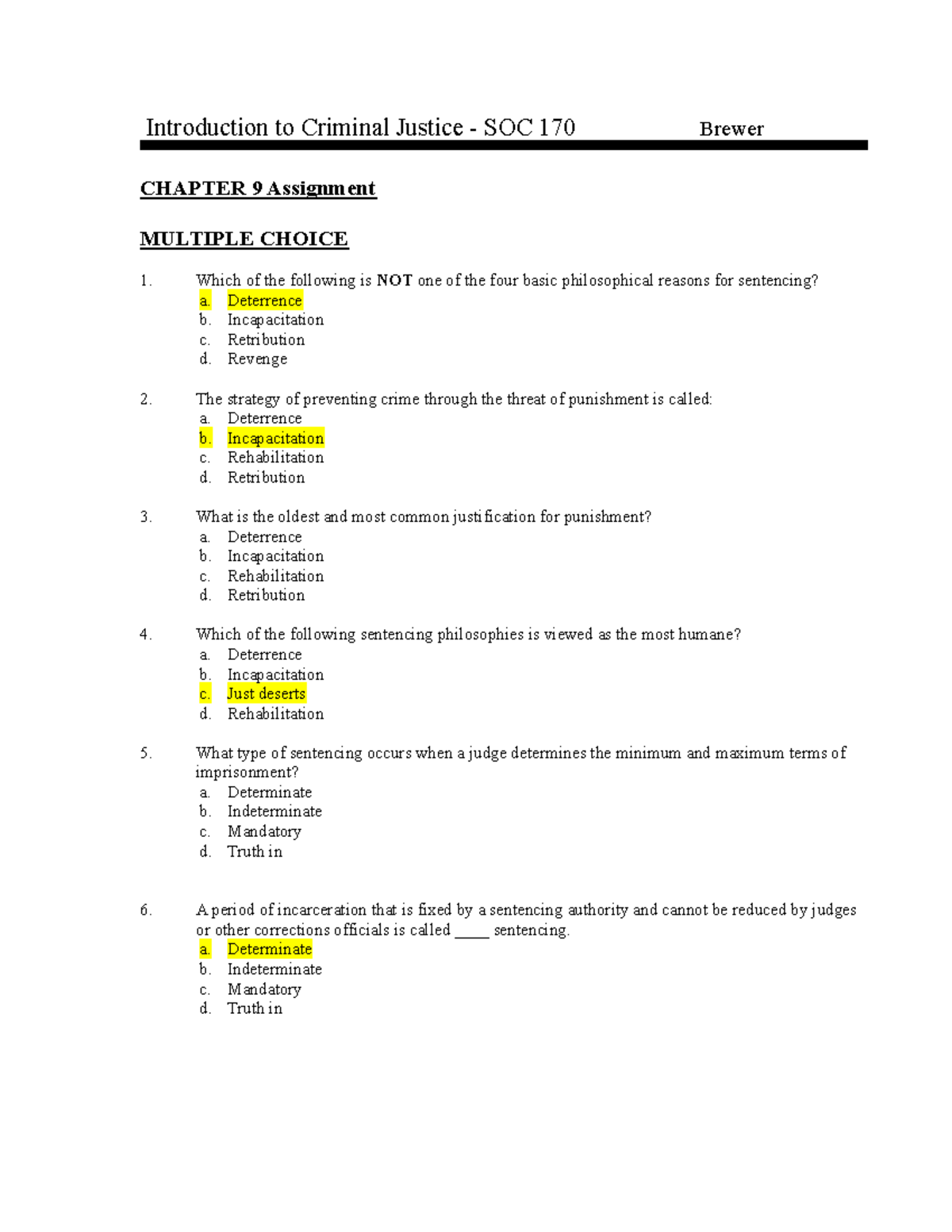 Chapter 9 Assignment - Introduction to Criminal Justice - SOC 170 ...