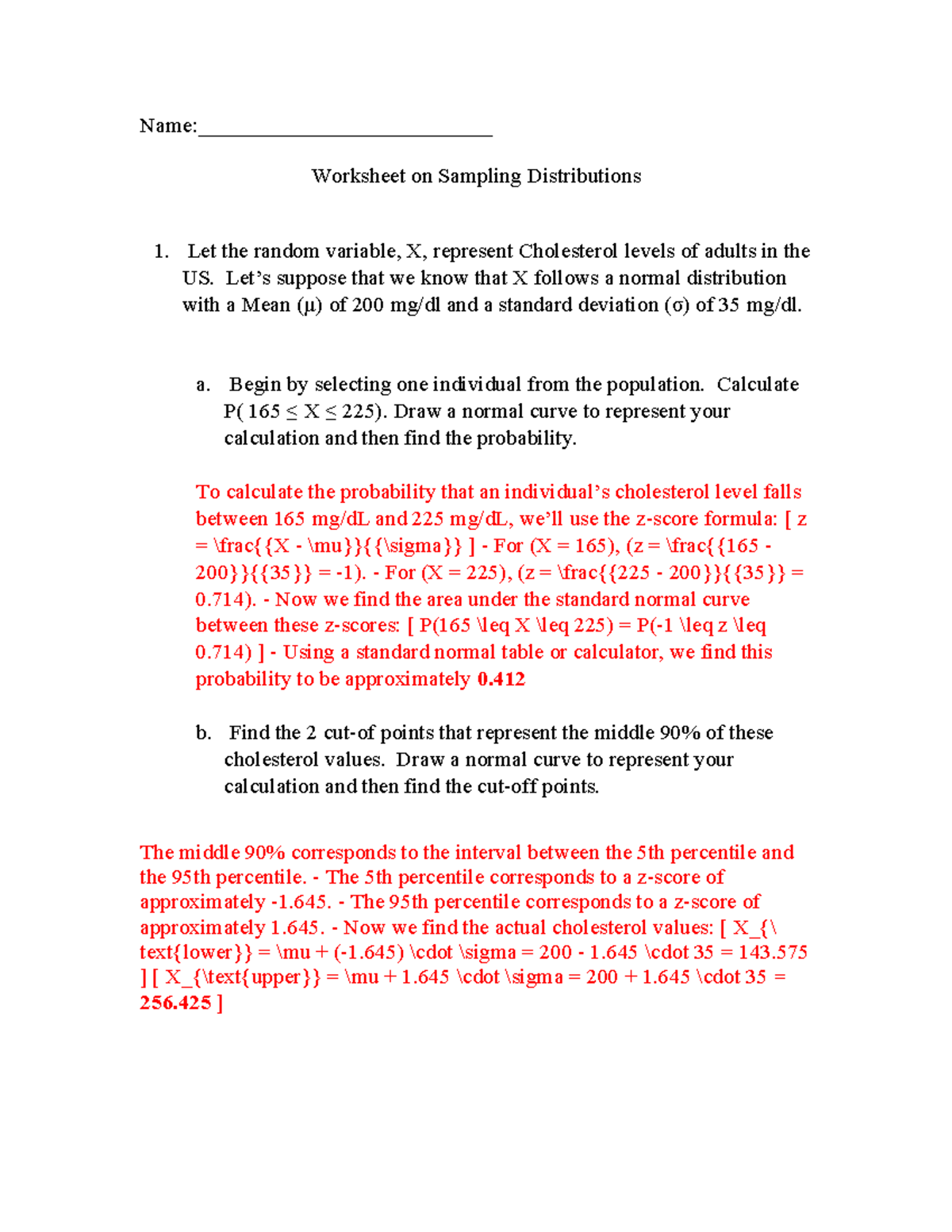 6 Sampling Distributions - Name:___________________________ Worksheet ...