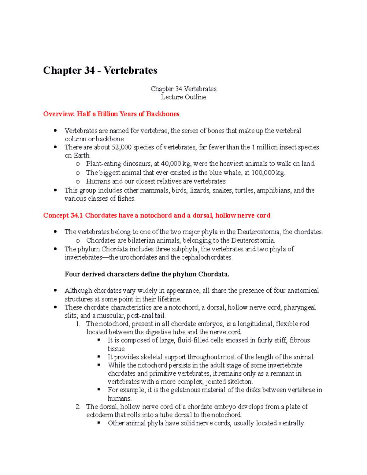 Biology Chapter 34 Vertebraes - Chapter 34 - Vertebrates Chapter 34 ...