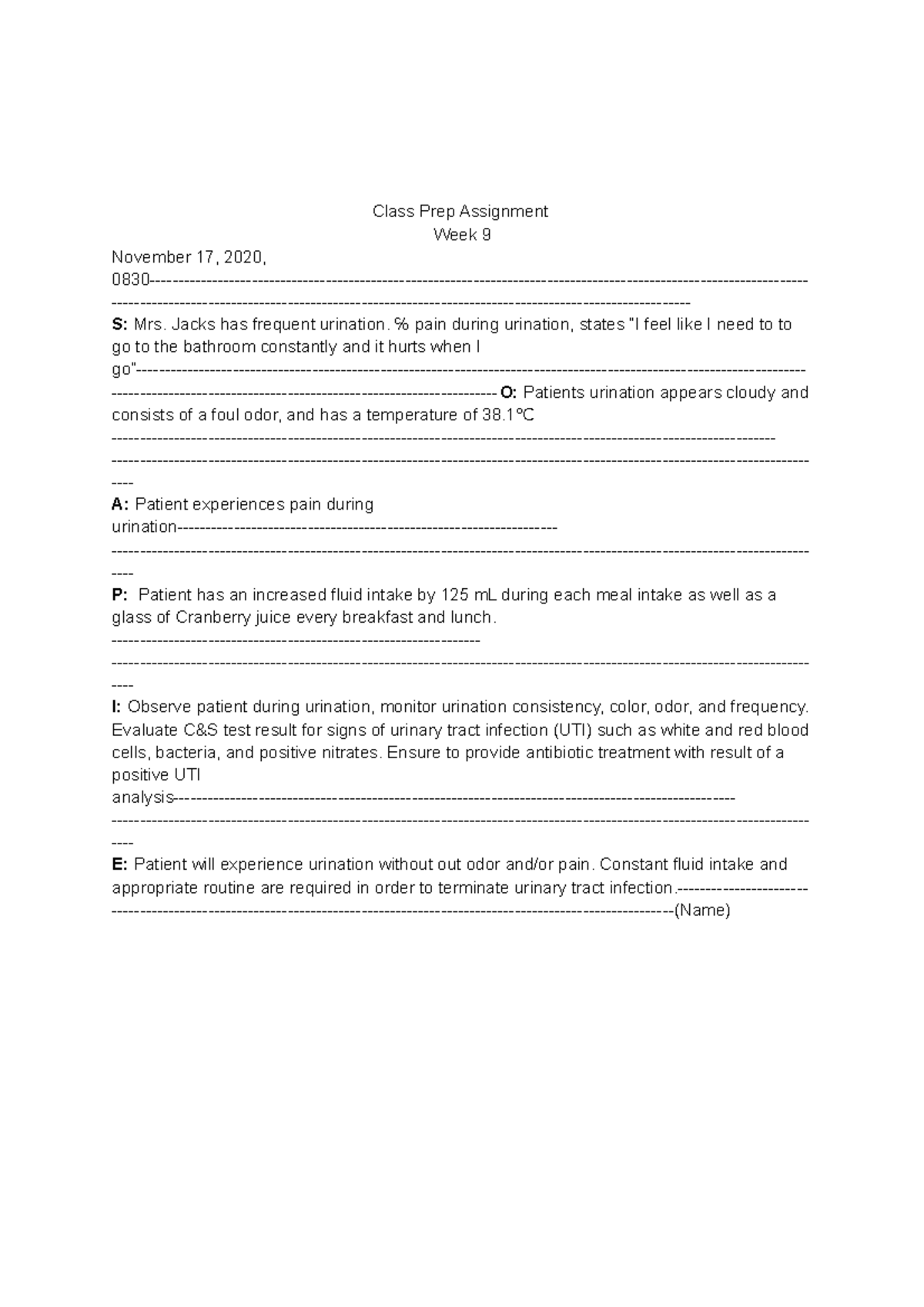 Class Prep Assignment - SOAPIE-Note - Class Prep Assignment Week 9 ...