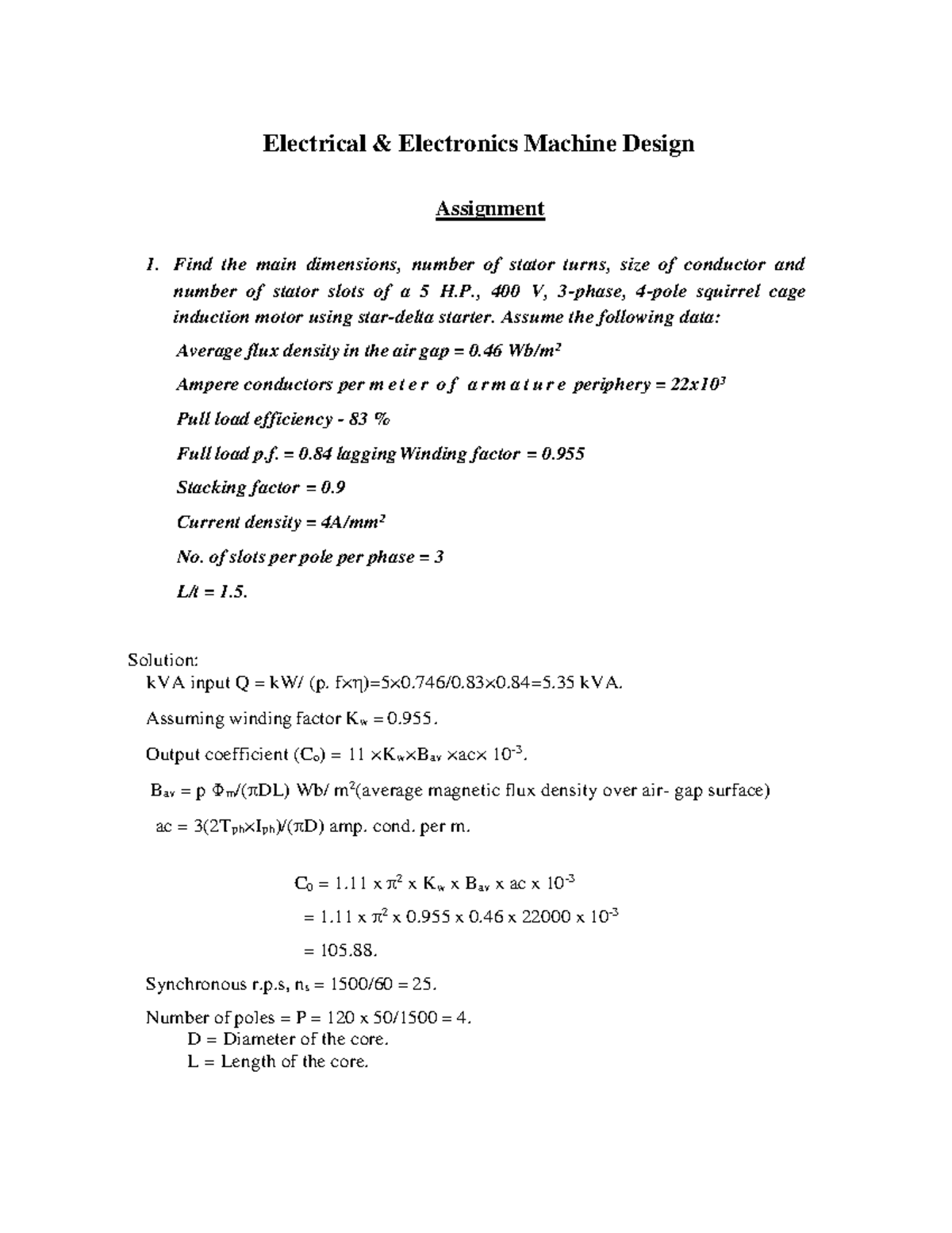 Electrical and Electronics Machine Design - Electrical & Electronics Machine Design Assignment ...