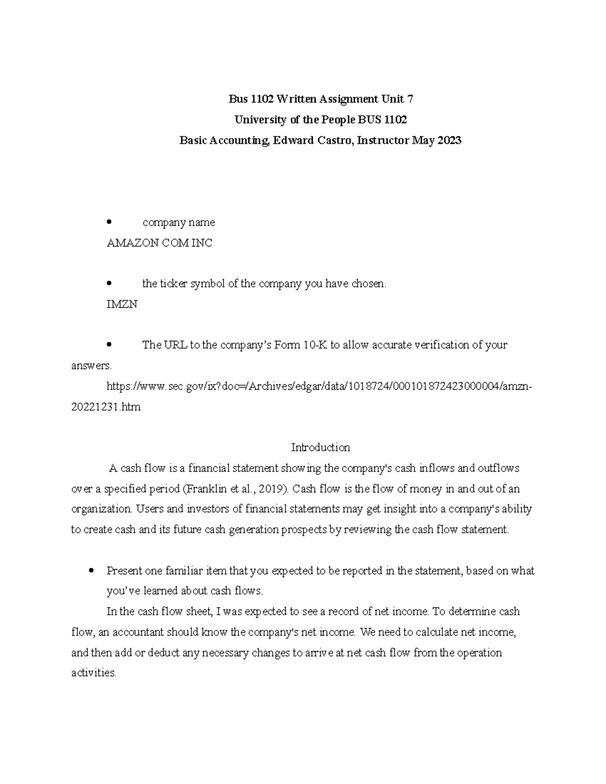 Written assignment T4 unit 7 - Bus 1102 Written Assignment Unit 7 University of the People BUS ...