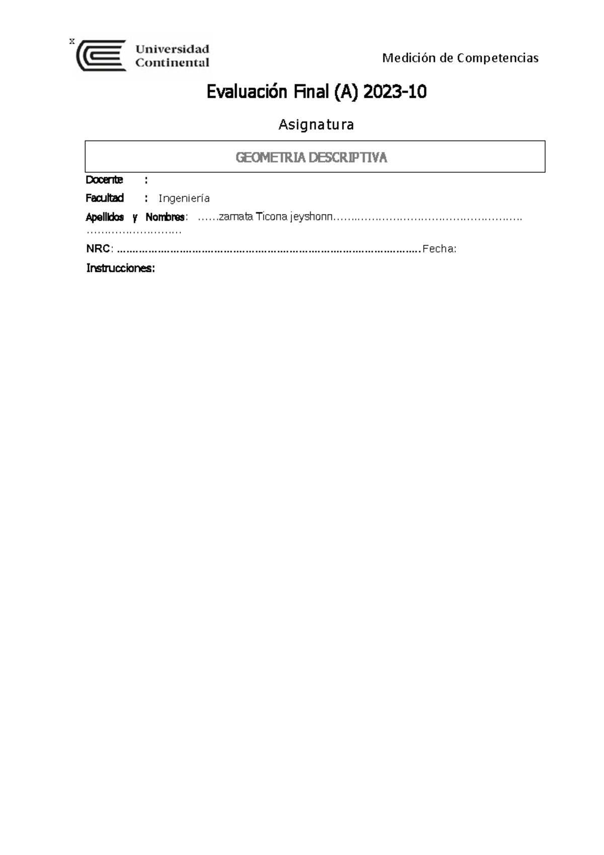 Consigna Ex Final GD zapata - x Medición de Competencias Evaluación Final (A) 2023- Asignatura ...