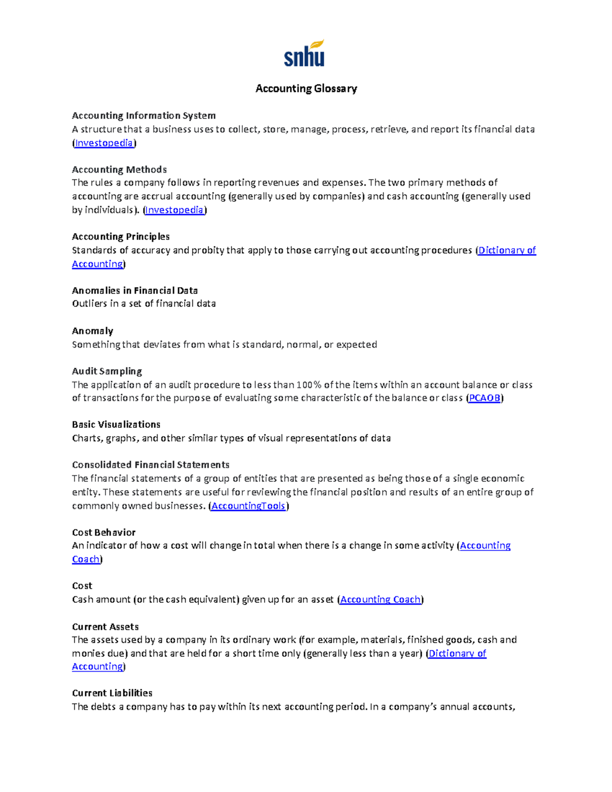 Accounting Terms Glossary for SNHU Accounting Programs - Accounting ...