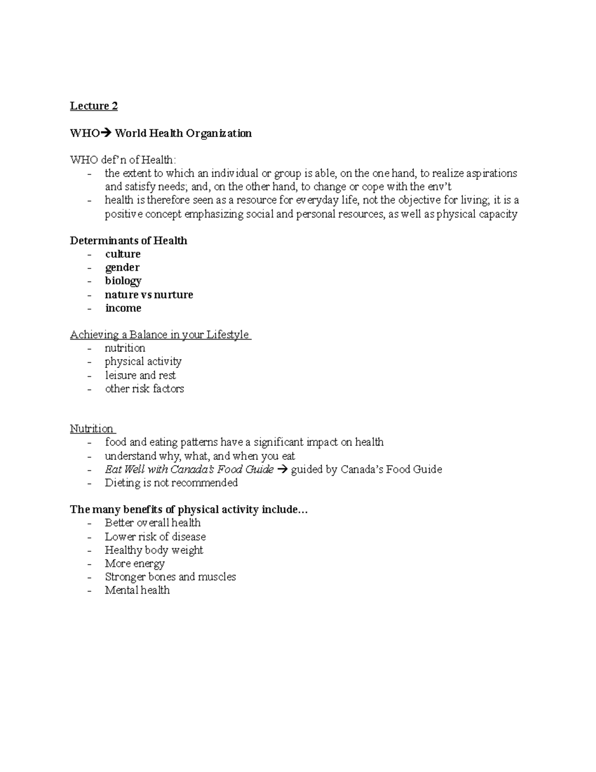Lecture 2 - Lecture 2 WHO World Health Organization WHO def’n of Health ...