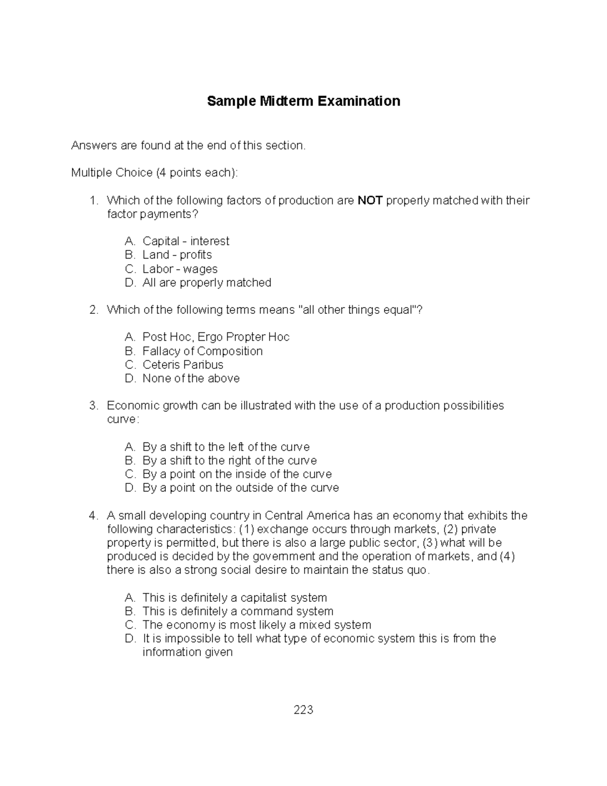 Intro to Micro Practice Test - Sample Midterm Examination Answers are ...
