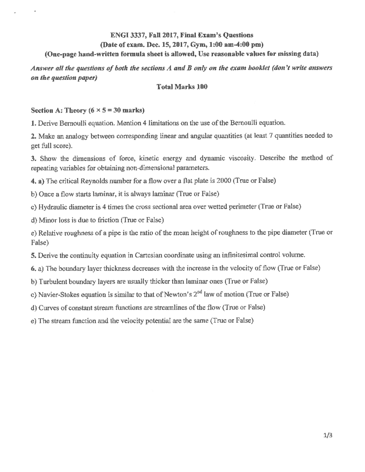 ENGI Fall 2017 Final Exam Questions - Studocu