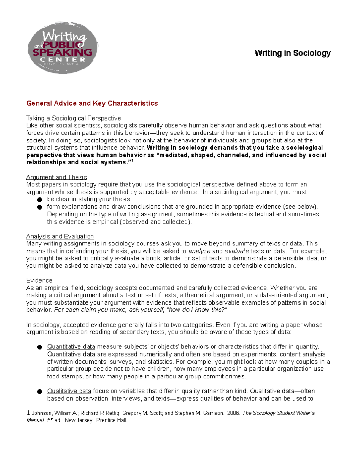 Writing-in-Sociology - Writing in Sociology General Advice and Key ...