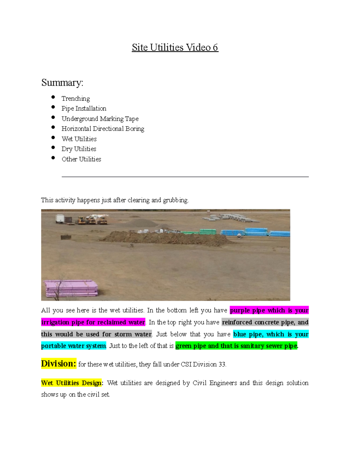 Site utilities in construction - Site Utilities Video 6 Summary ...