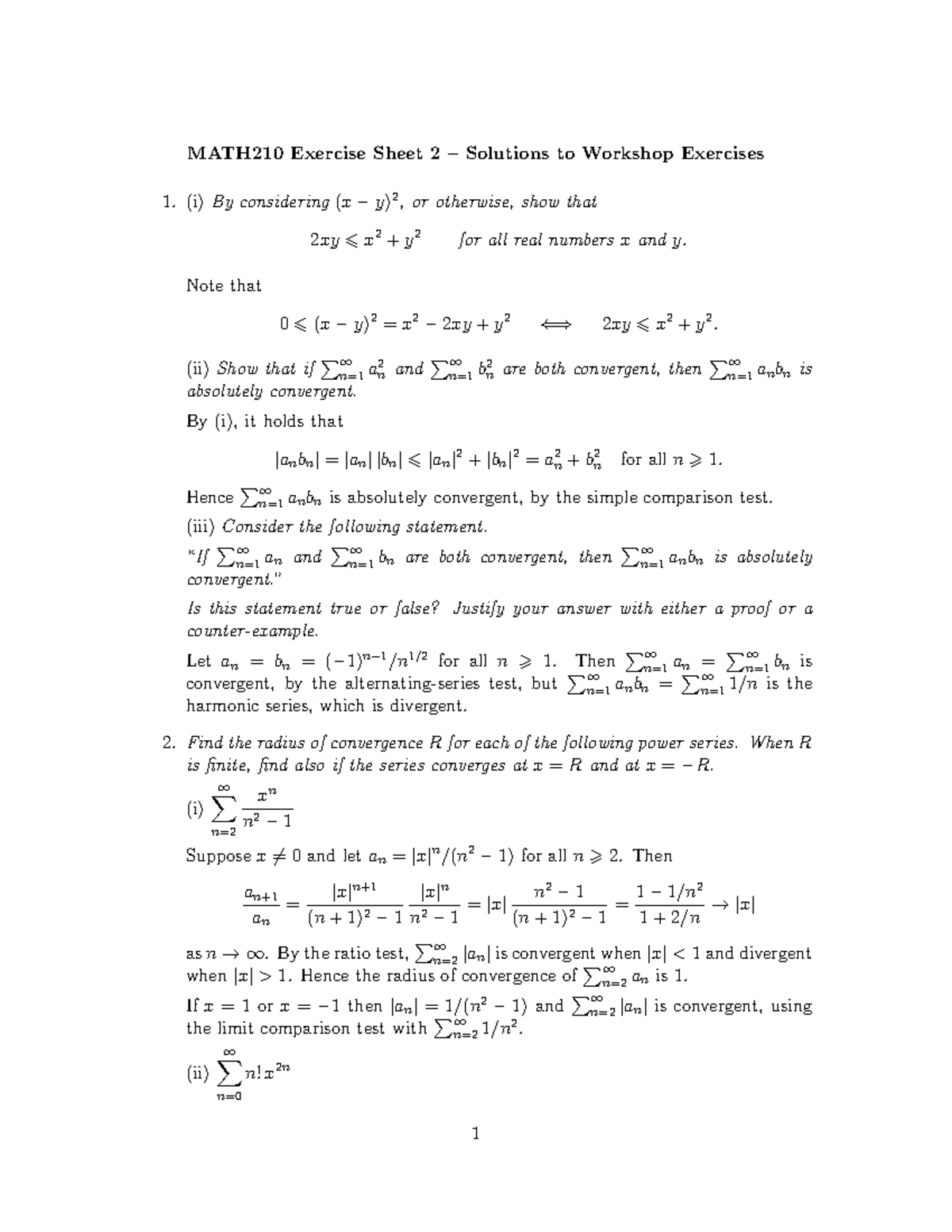 MATH210 exercise sheet 2 solutions DK - MATH210 Exercise Sheet 2 ...