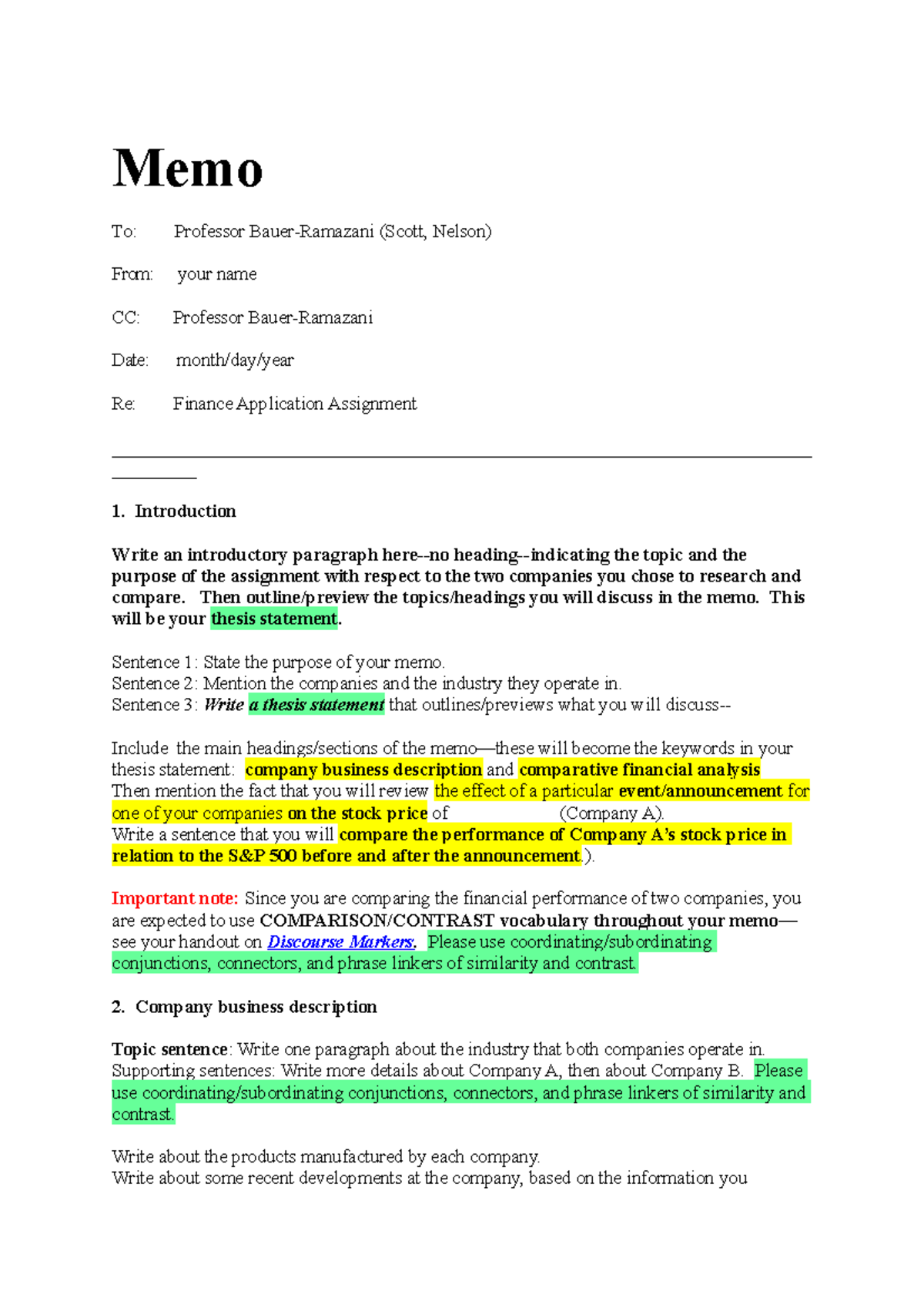 Memo Writing Template - cccccccccccccccccccccc - Memo To: Professor ...