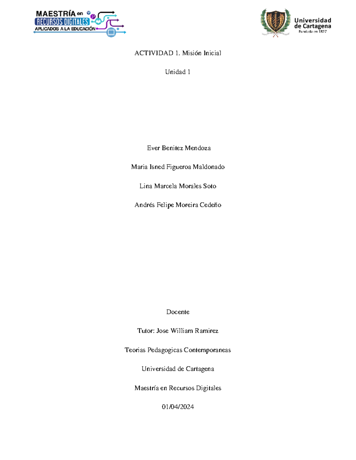 Teorias Pedagogicas Contemporaneas 1 - ACTIVIDAD 1. Misión Inicial ...
