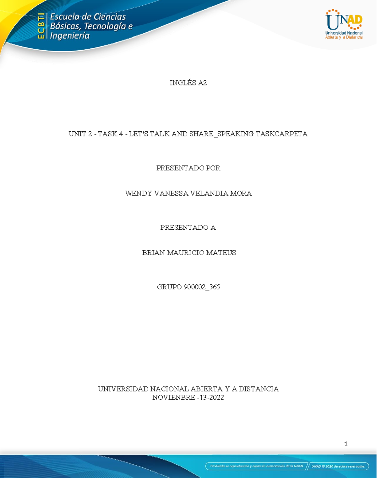 Unit 2 - Task 4 - Lets talk and share Speaking task Carpeta - INGLÉS A ...