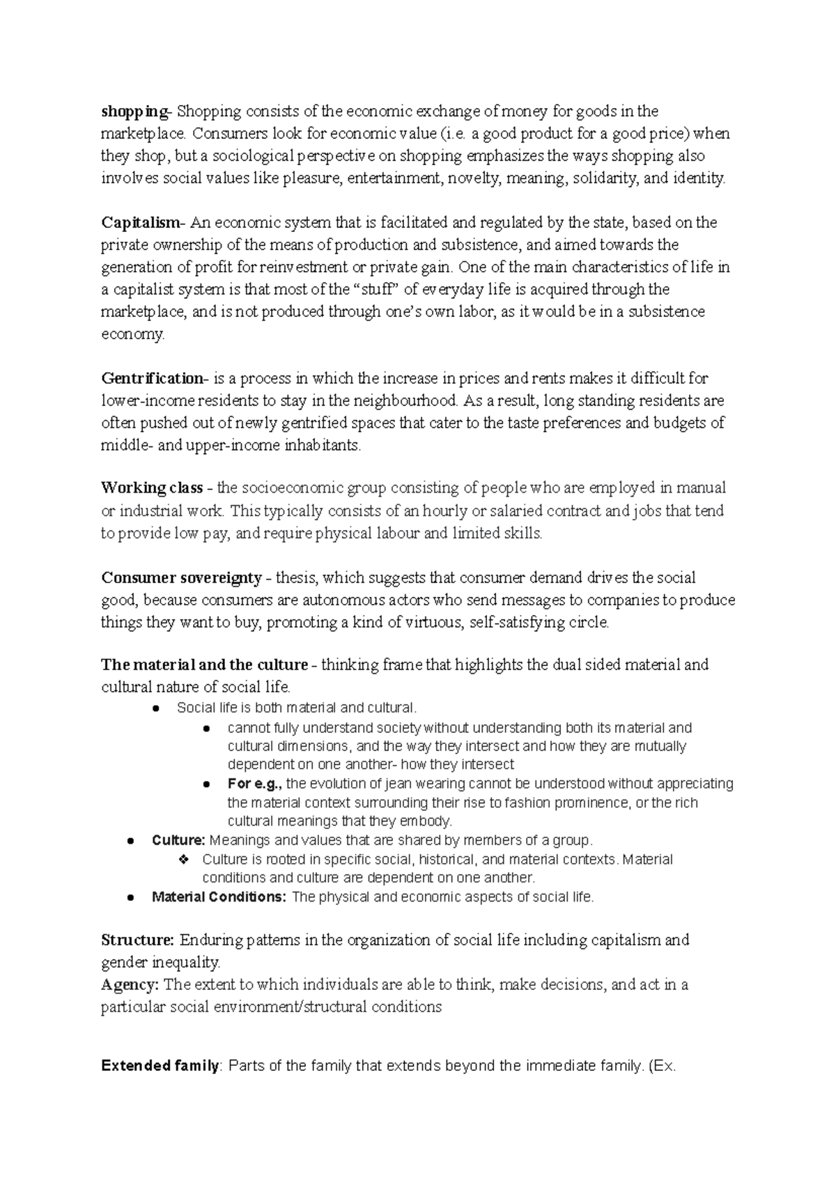 Sociology quiz 2 definitions from course - Ap/Soci 1010 - Yorku - Studocu