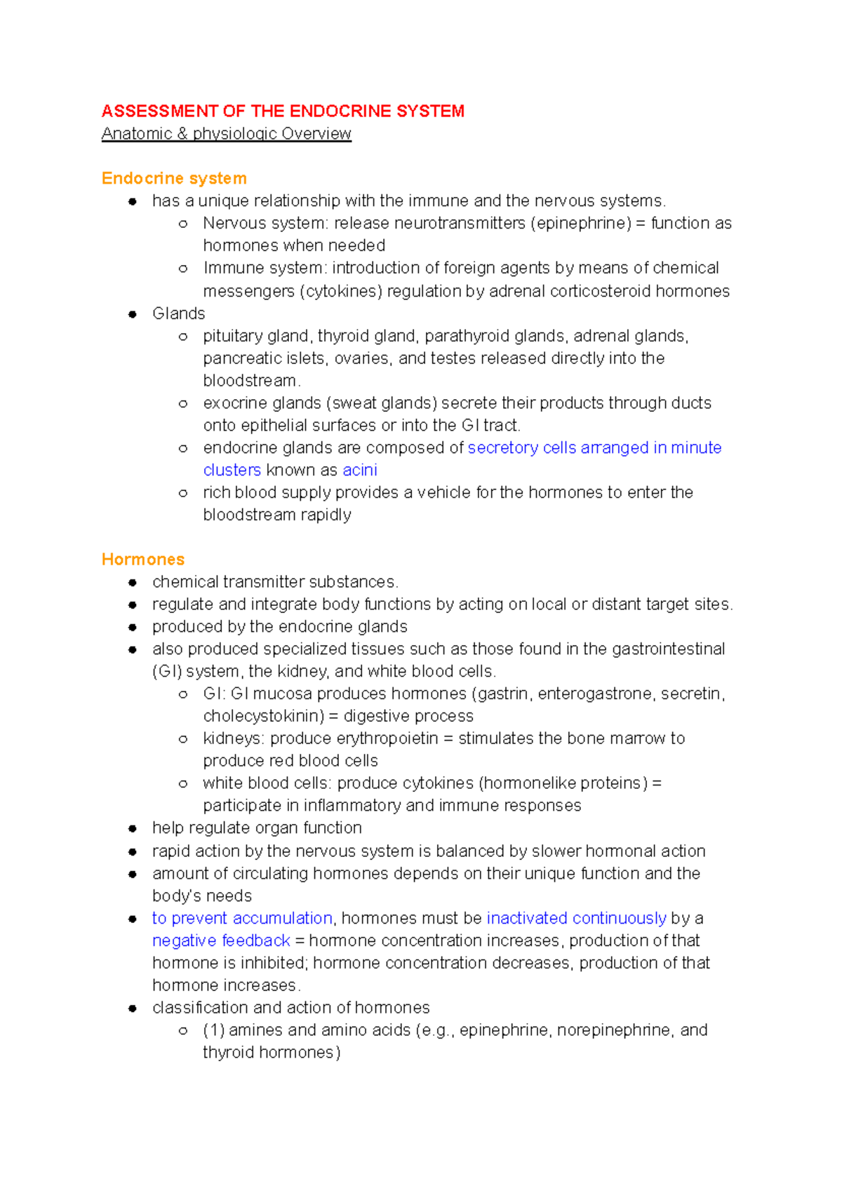 Endocrine MS - ASSESSMENT OF THE ENDOCRINE SYSTEM Anatomic ...