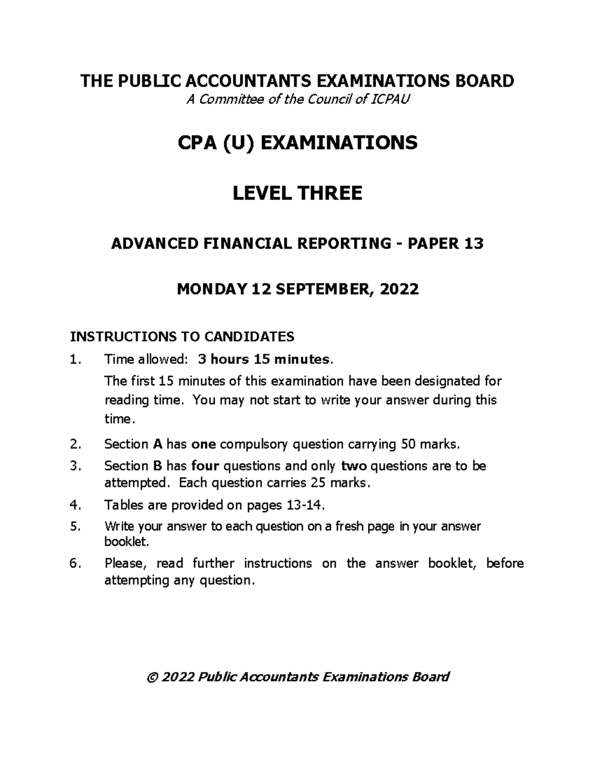 CPA 13 - Advanced Financial Reporting - Introduction to business ...