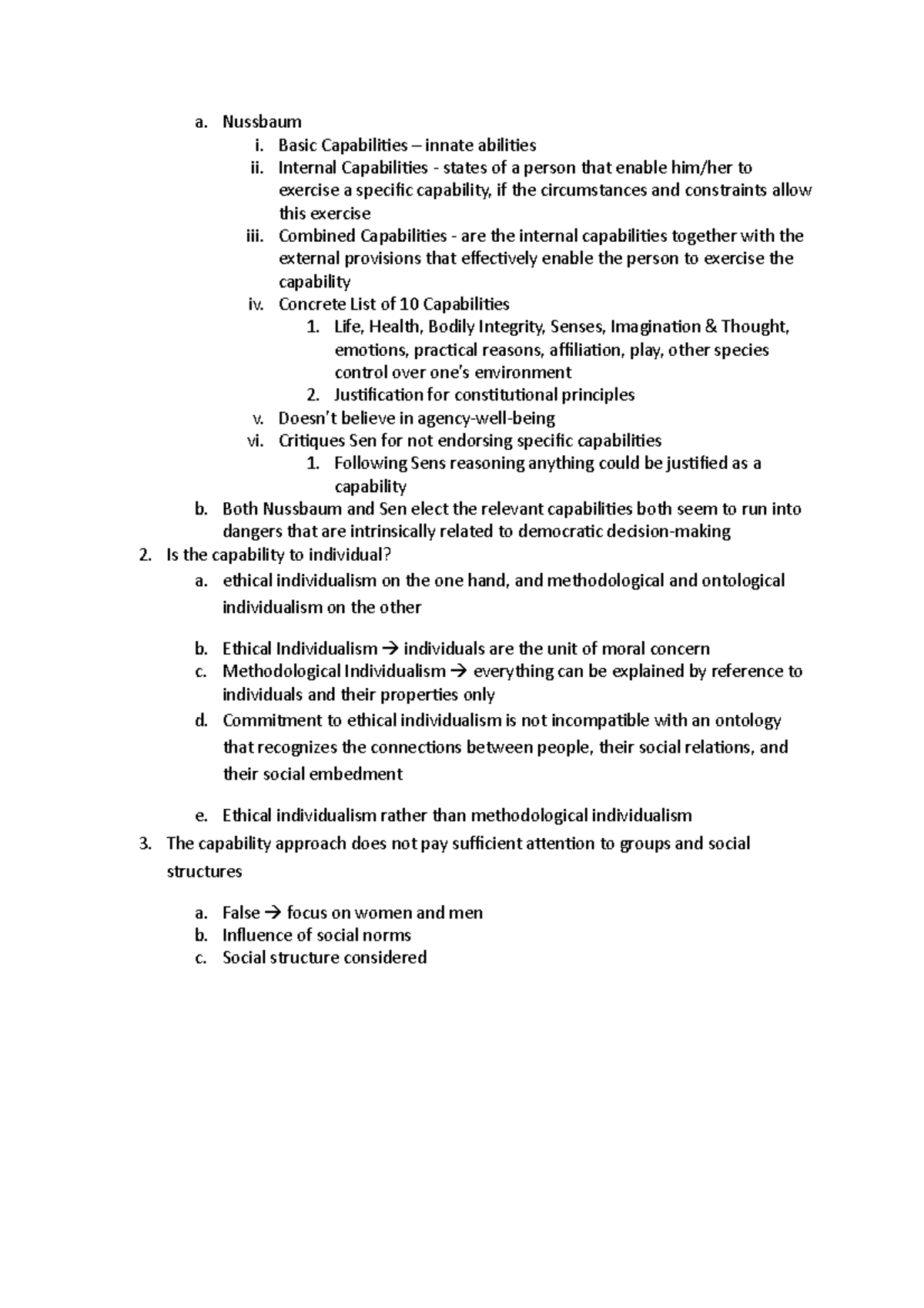 Nussbaum - a. Nussbaum i. Basic Capabilities – innate abilities ii ...