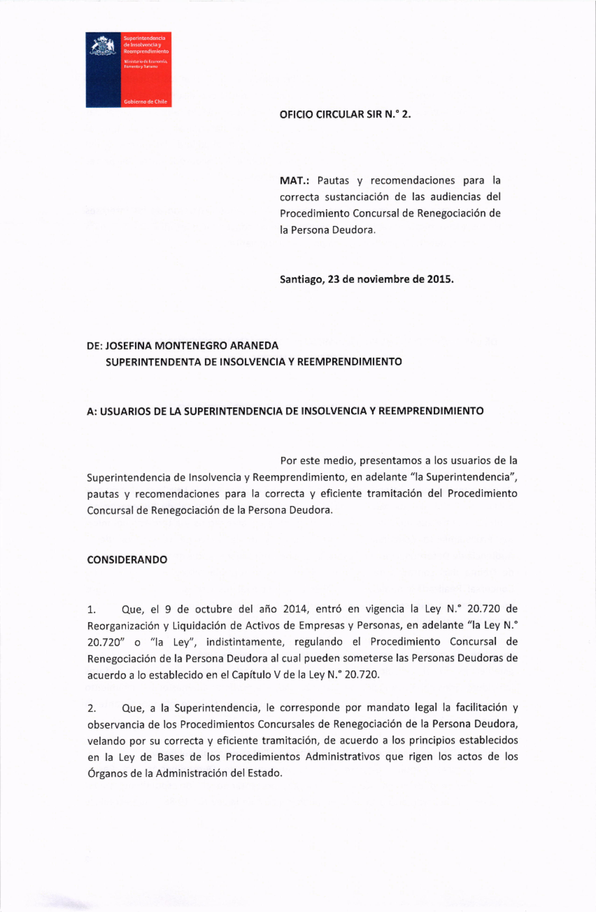 Oficio Circular SIR N 2 - Gobierno de Chilé #', t .¡GYSlaS ...