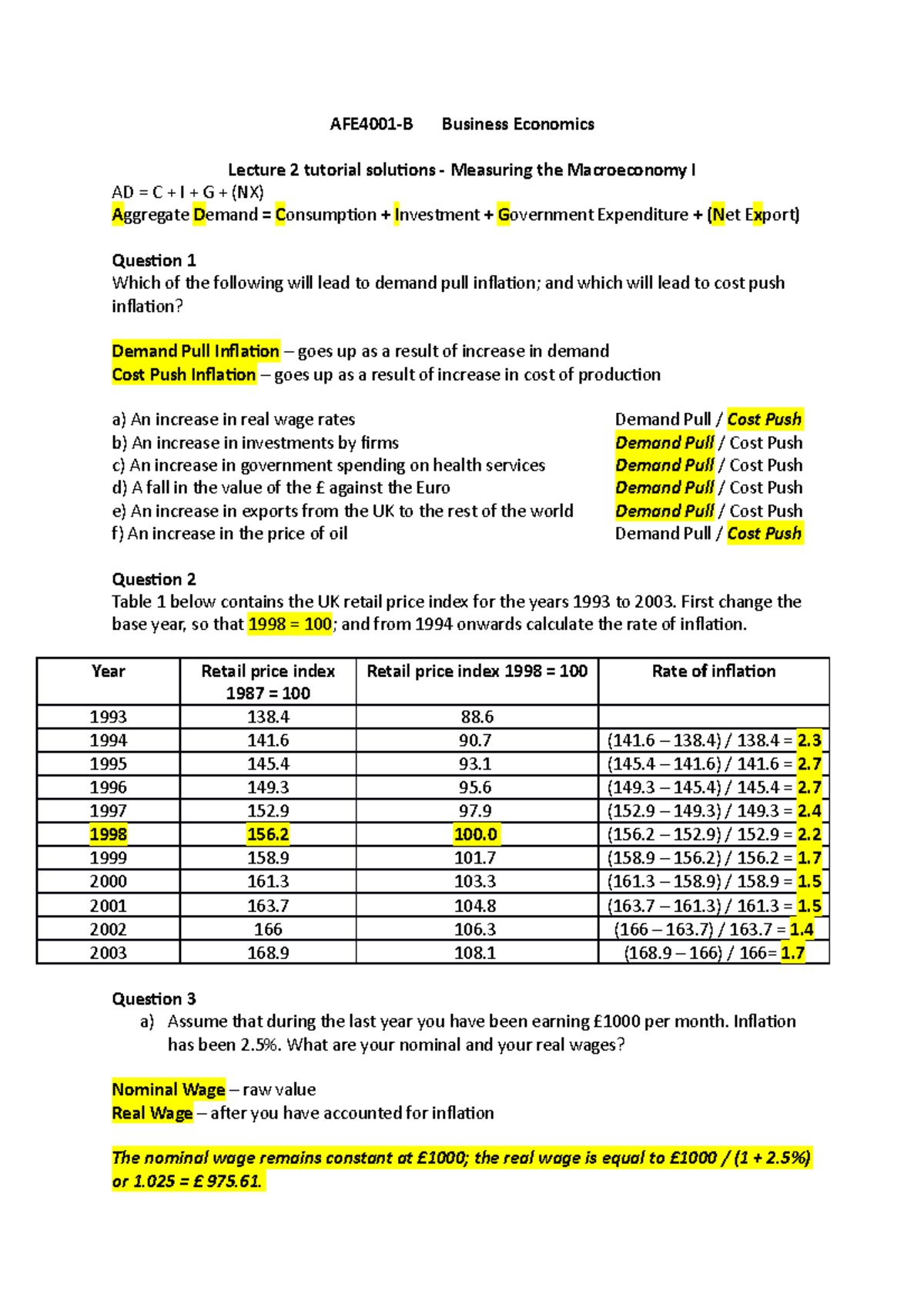 Business Economics Tutorial 2 - SEM 2 - AFE4001-B Business Economics ...