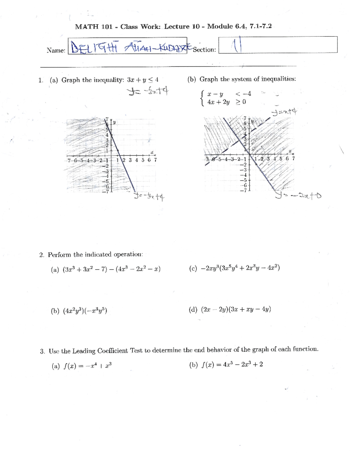 Classwork 10 - MATH 101 - Studocu
