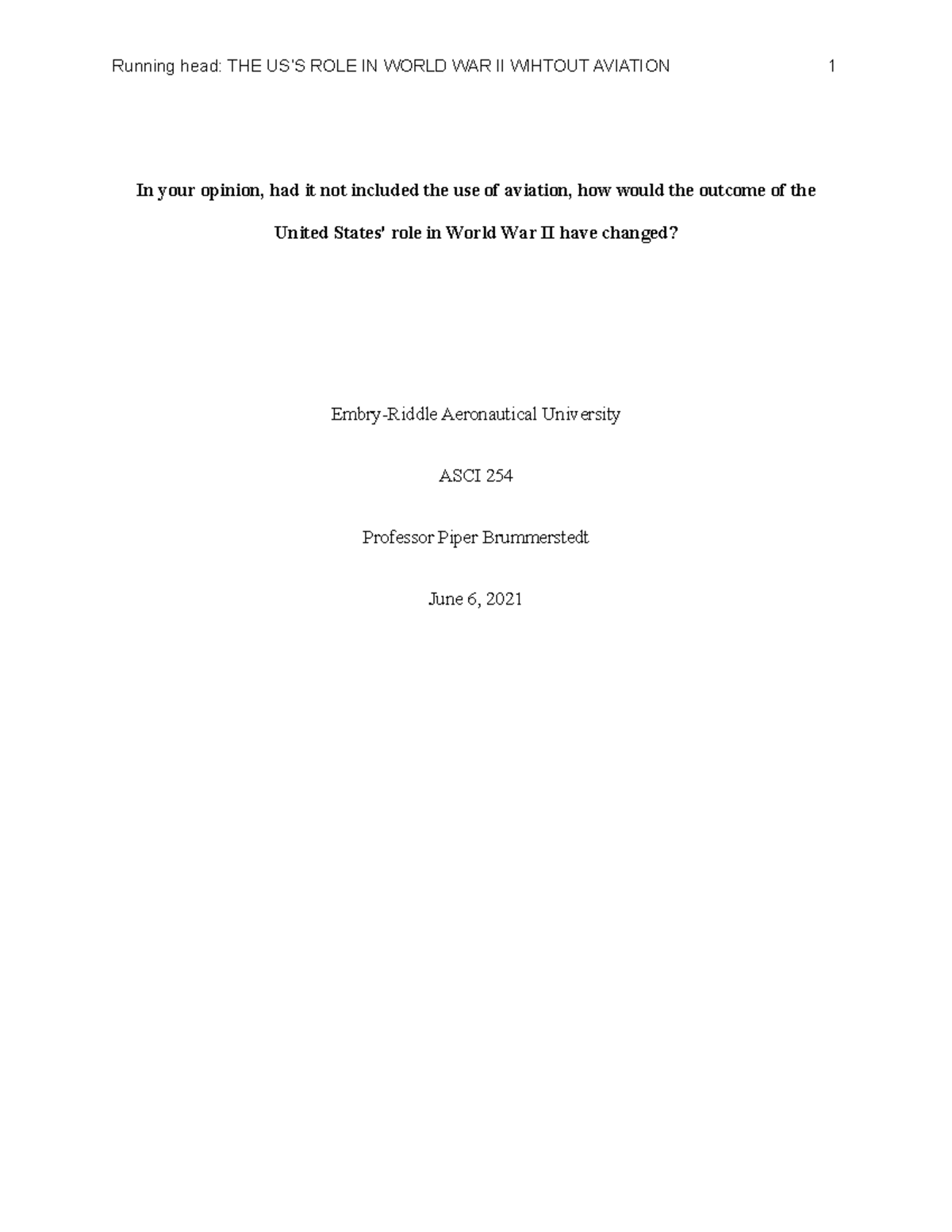 1.3 Writing Assignment Aviation s Impact on World Events - Running head ...